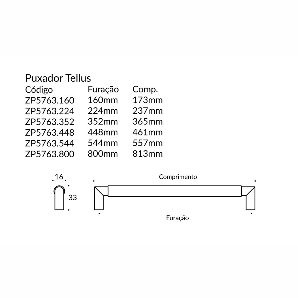 Puxador Alça Tellus 352MM Preto - Zen Design 352MM